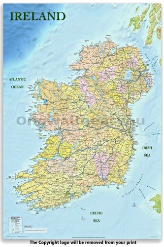 Ireland Road Map - Professionally ENCAPSULATED / LAMINATED Poster | eBay UK