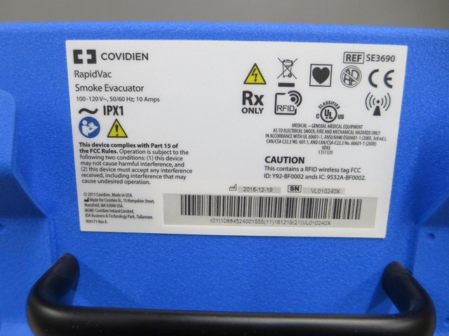 Covidien SE3690 RapidVac Smoke Evacuator Evacuation System Ipx1 for ...