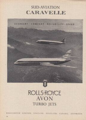 Sud-Aviation Caravelle Jet - Rolls-Royce Avon Turbo Jet engines ad 1957 ...