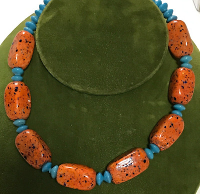 VINTAGE MRS ROPER GAUDY CHUNKY BEAD 15.5" NECKLACE Millefiori GLASS ...