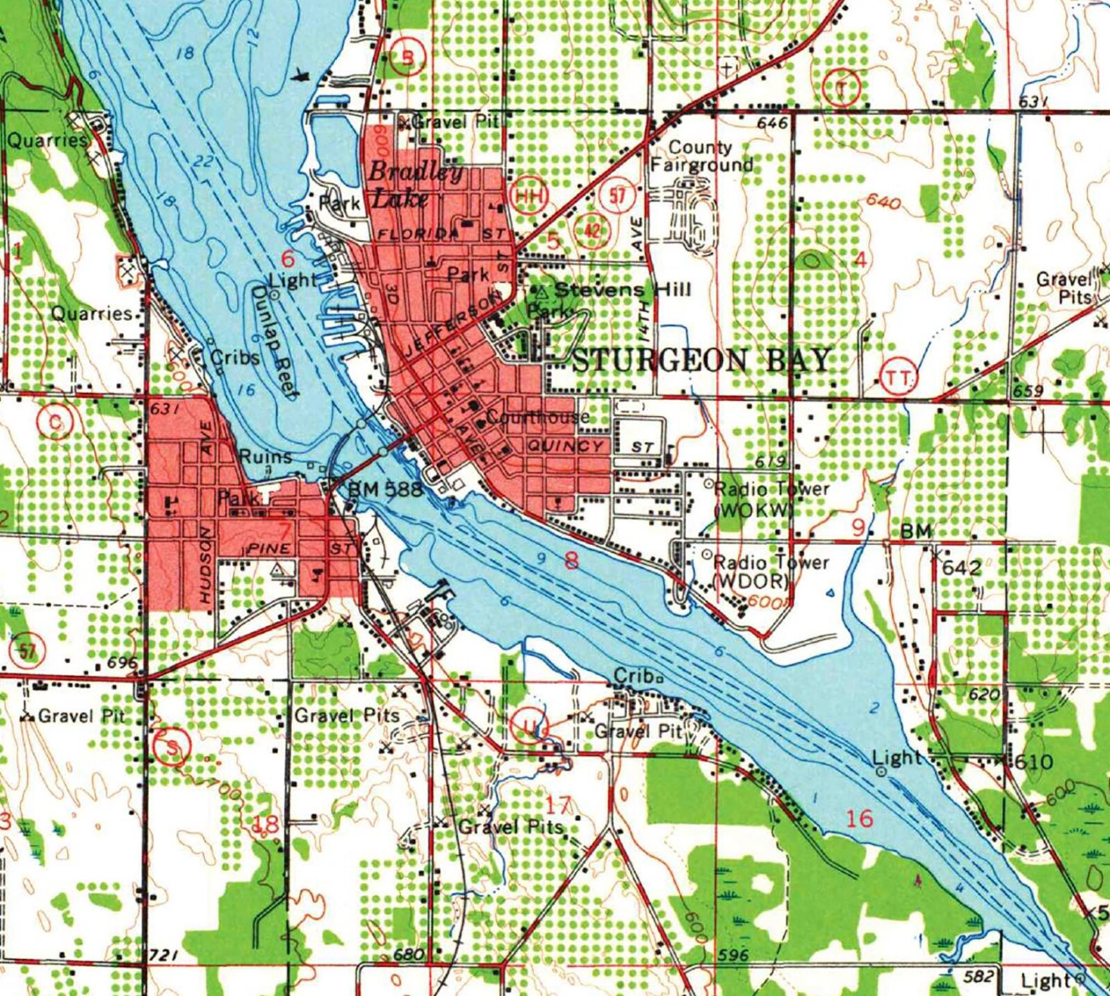 1960 Topo Map of Sturgeon Bay Door County Wisconsin | eBay