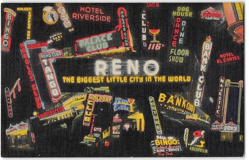 NEON SIGNS Vintage Postcard RENO, NV Bank Club Night Palace Club 1940s ...