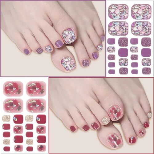 8Sheets Glitter Toe Nail Stickers Decals Spring Toe Gel Nail Stickers ...