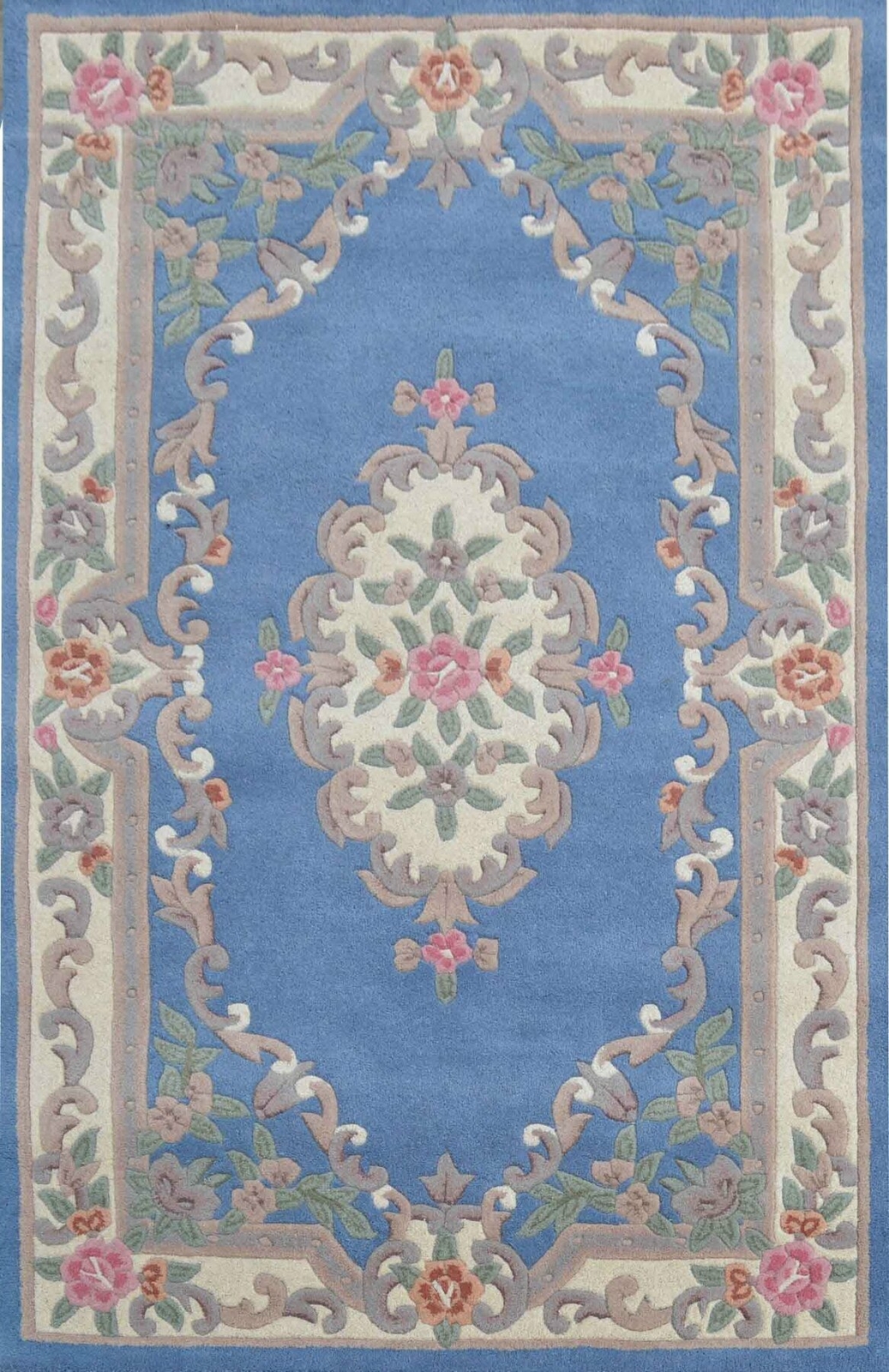 Rose Blue Wool Carved French Aubusson Floor Rug (M) 150x240cm **FREE ...