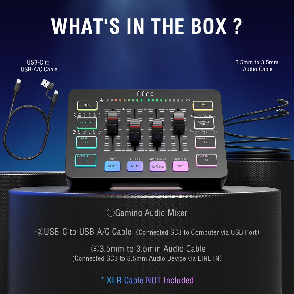 FIFINE Gaming Audio Mixer Streaming RGB PC Mixer with XLR Microphone ...