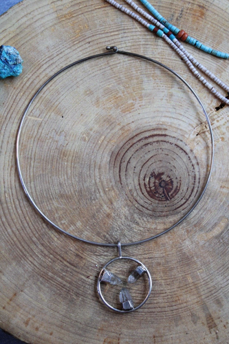3 Clear Quartz Point Crystal, SS Pendant & Sterling Silver Choker ...