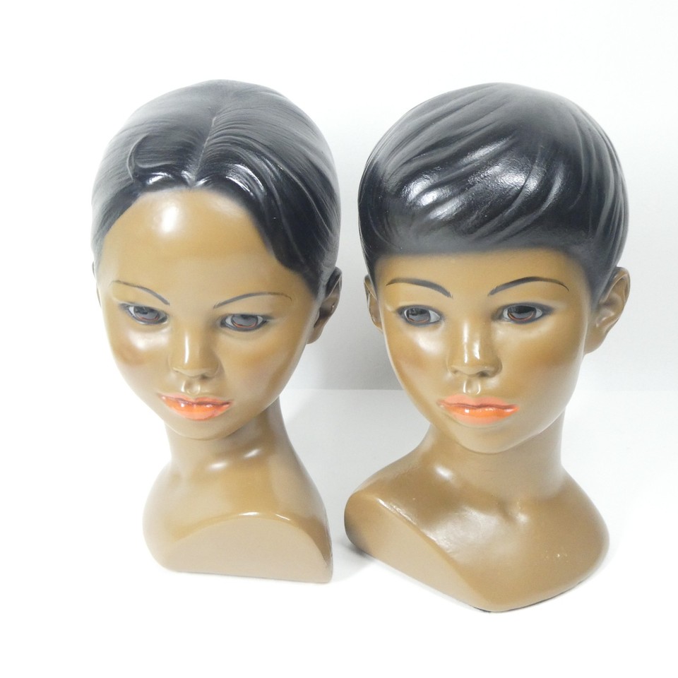 2 Marwal Busts Chalkware 1960s African American Heads Statues Ceramic ...