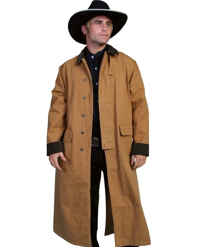 MENS TAN BROWN WESTERN OLD WEST COWBOY SCULLY LONG DUSTER COTTON BIKER ...