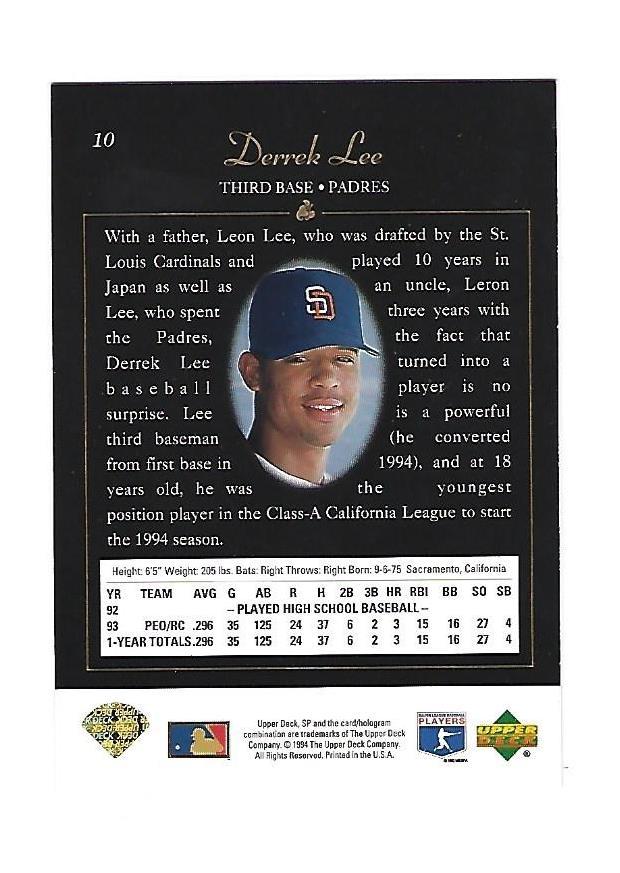 Derrek Lee 1994 SP Premier Prospects Rookie Foil Card. # 10 | eBay