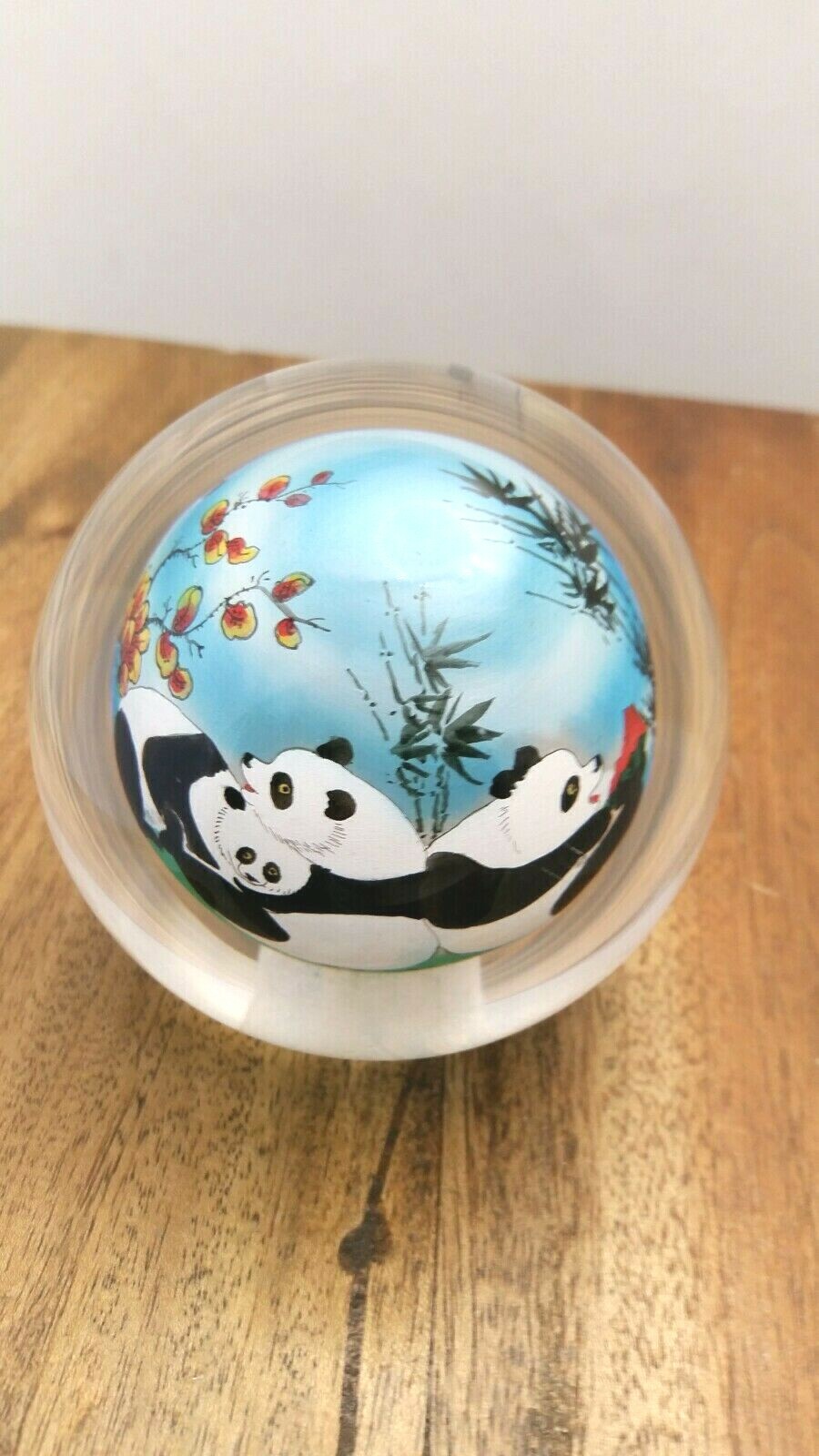 Chinese Glass Ball Sphere Paperweight Reverse Hand Painted Pandas NO ...