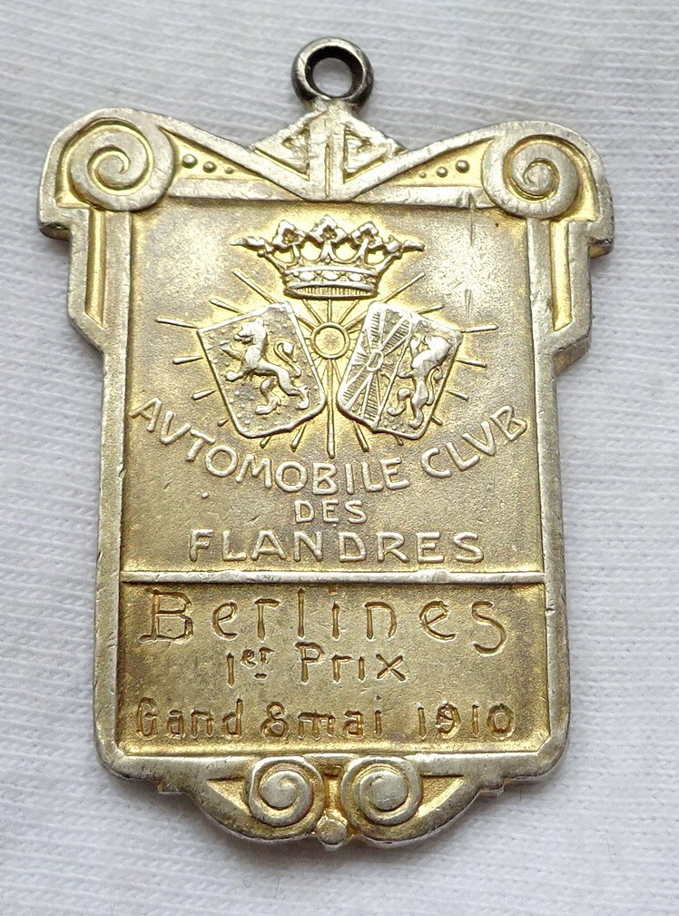 1910 AUTOMOBILE Club FLANDERS 1st Berlines Price MEDAL Plaque GHENT ...