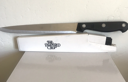 Pampered Chef Stainless Chefs Knife w Self Sharpening Case 1047 8 ...