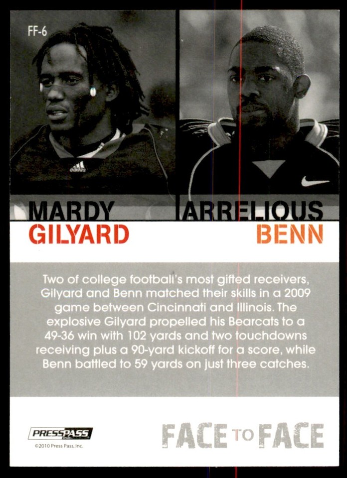 Mardy Gilyard Arrelious Benn 2010 Press Pass PE Face To Face #FF-6 ...