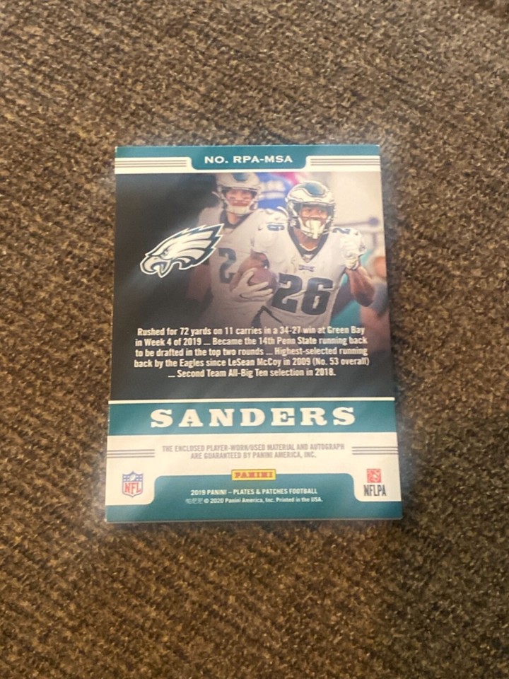 Miles Sanders 2019 plates & patches patch auto autograph #8/25 | eBay