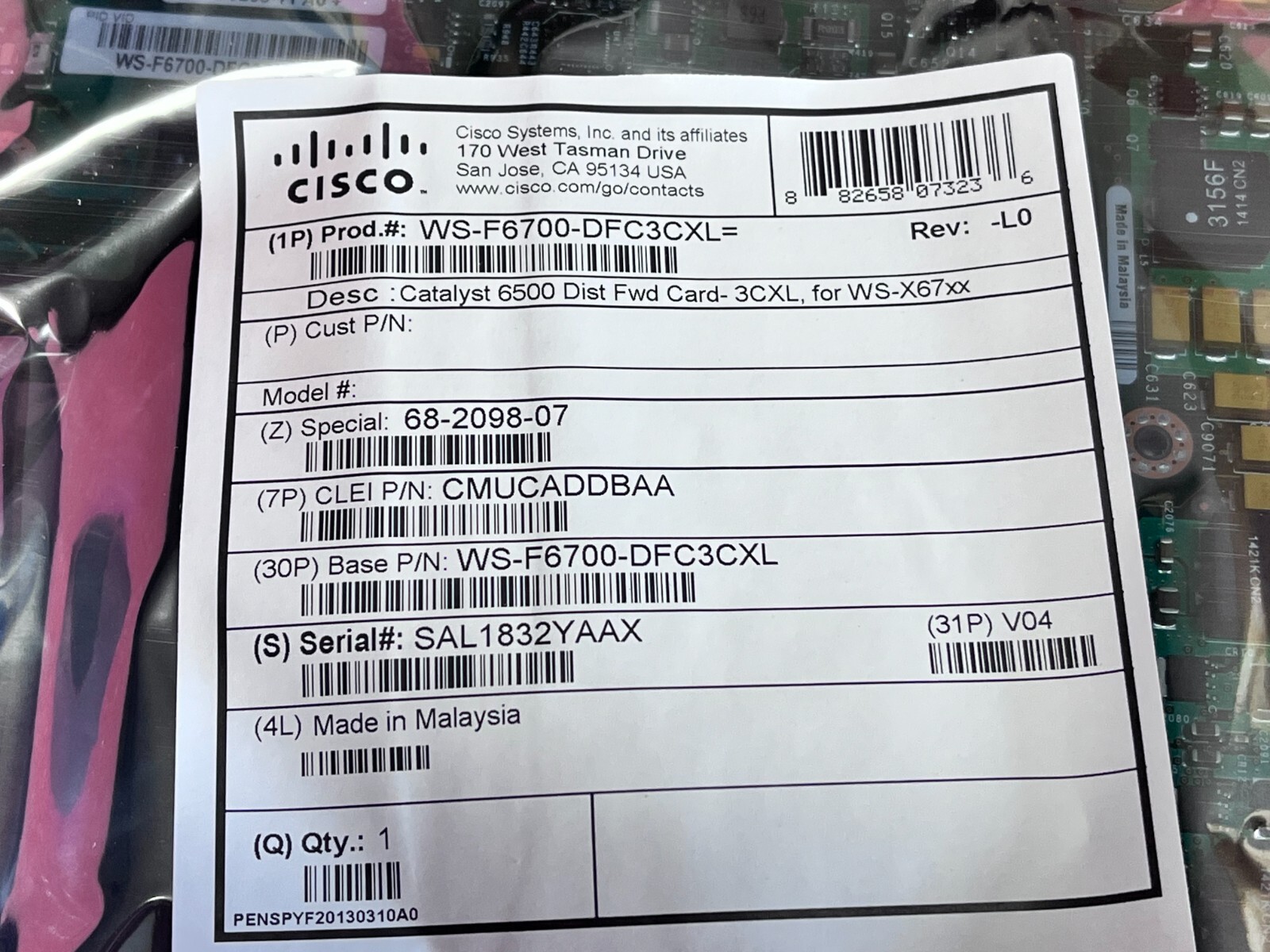 Cisco Ws-f6700-dfc3cxl Catalyst 6500 Dist FWD Card - 3cxl 1 YR for sale ...