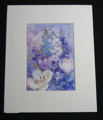 EASTER BLESSINGS Purple & White Flowers Matted 8.5x10.5" Greeting Card ...
