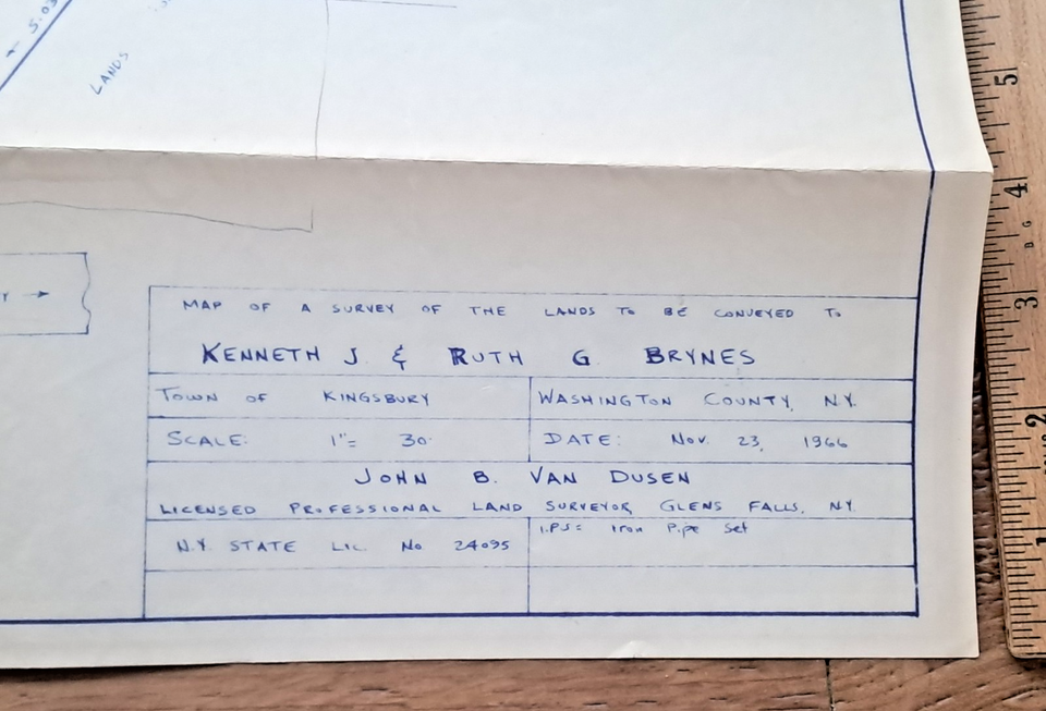 Hudson Falls NY Antique Land Survey Draw Map 1966 Oneida Corners ...