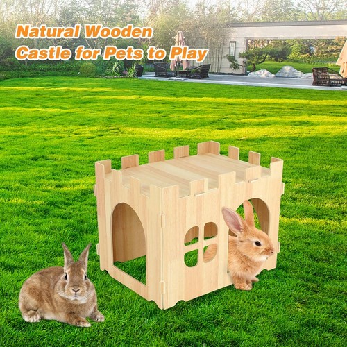 BWOGUE Large Wooden Rabbit House and Hideouts Bunny Castle Detachable ...