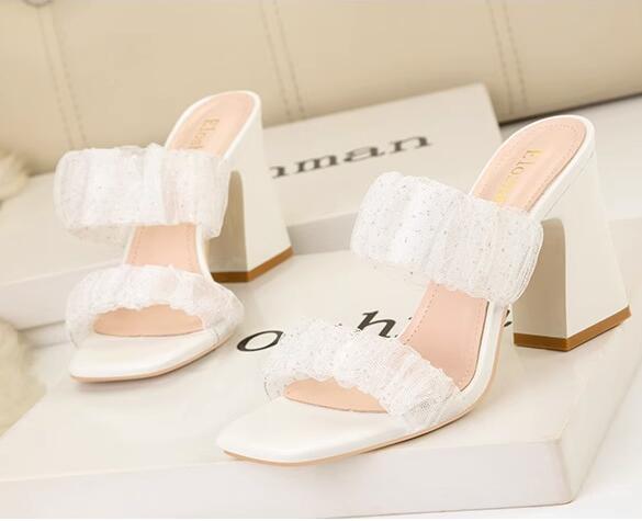 Womens Fashion Summer Peep Toe Ruched Slippers Pumps High Heels Party ...