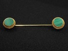 VICTORIAN SOLID 14K GOLD DOUBLE ENDED SCARF PIN w/ MALACHITE 3.25" / 10 ...