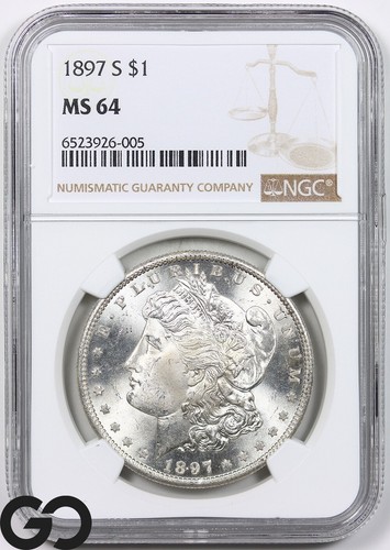 1897-S Morgan Silver Dollar Coin NGC MS 64 ** Smooth Cheek, Scarce This ...