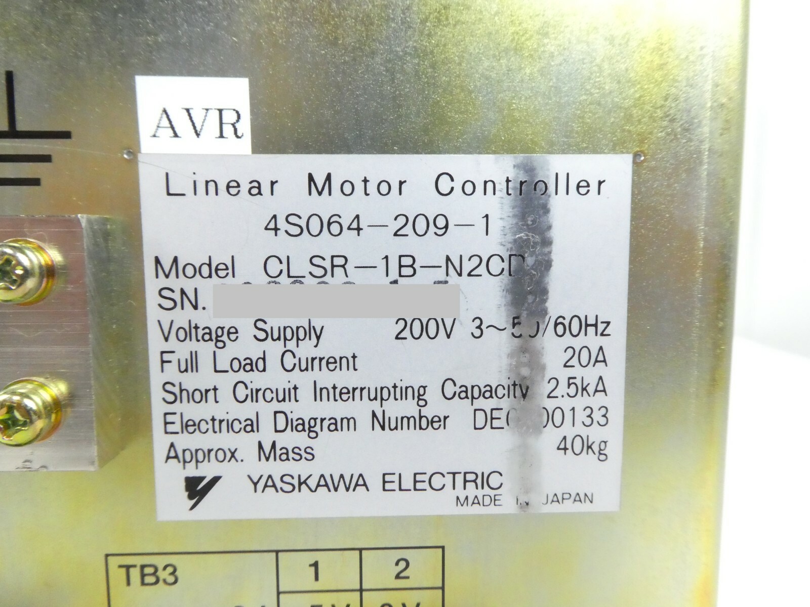 Yaskawa CLSR-1B-N2CD Linear Motor Controller Nikon 4S064-209-1 NSR ...