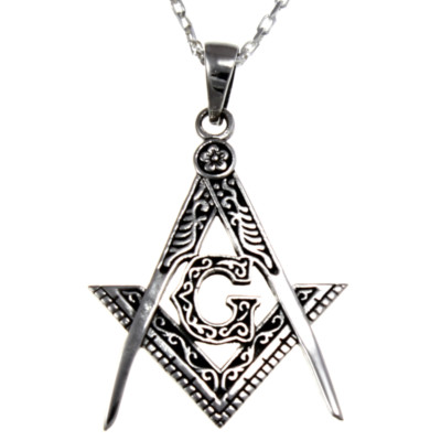 STERLING SILVER MENS MASONIC FREEMASON PENDANT NECKLACE WITH 20" CHAIN ...