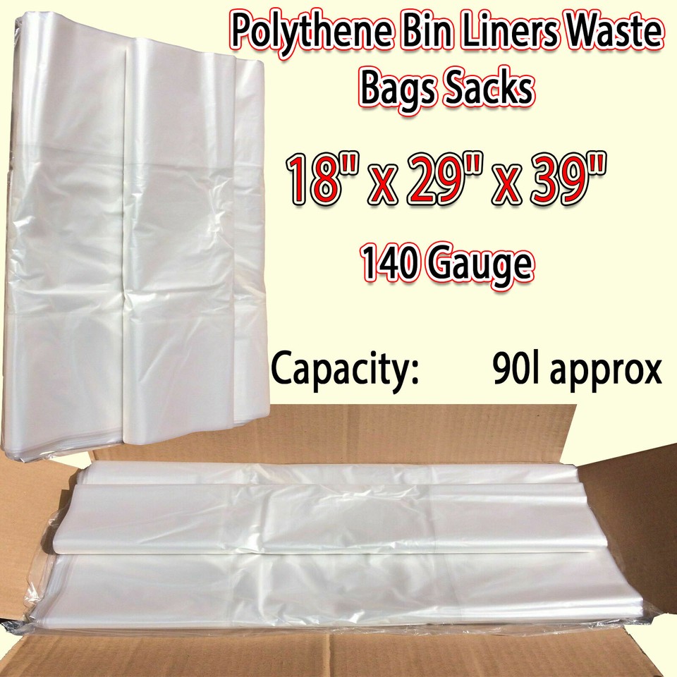 CLEAR Strong Large Plastic Polythene Bin Liners Waste Bags Sacks18"x29 ...