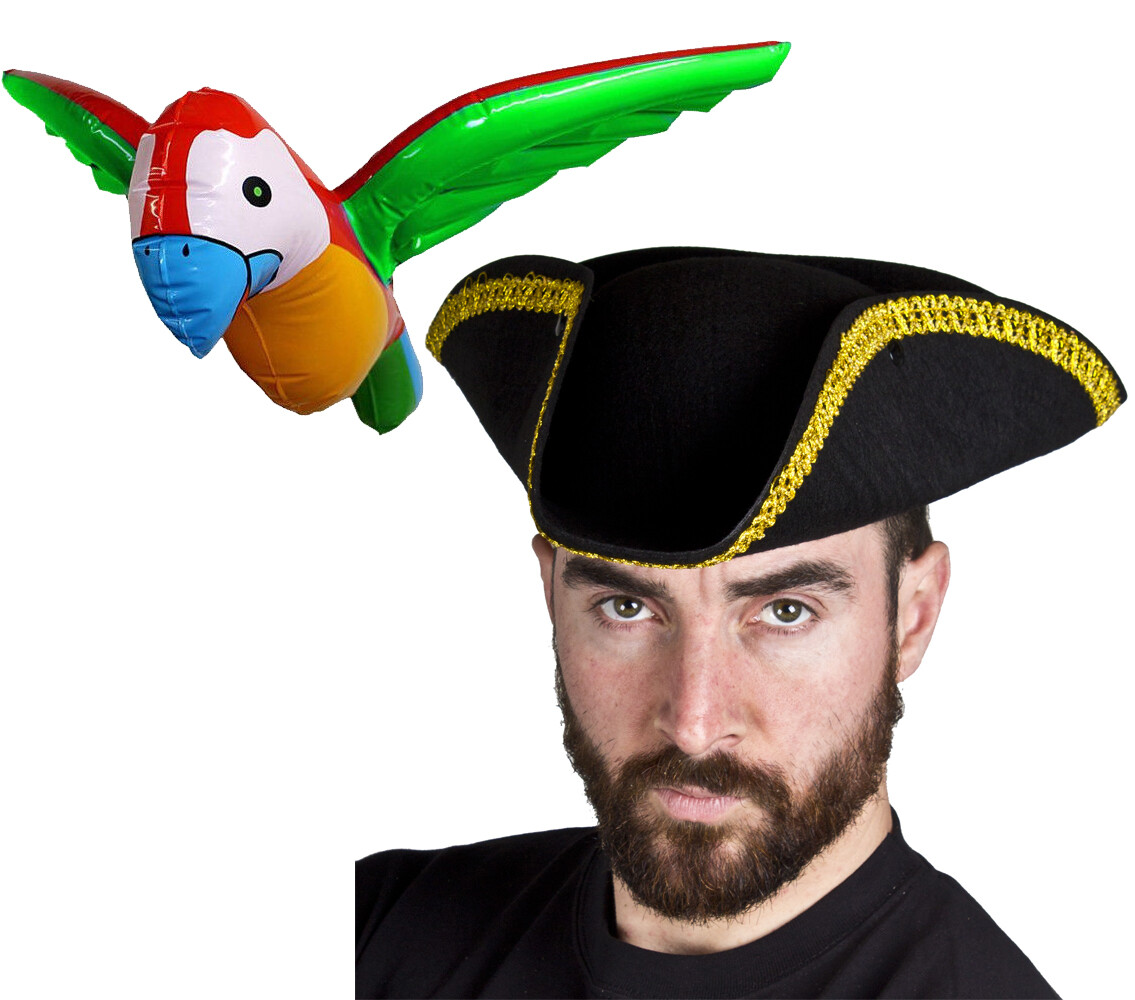 PIRATE HAT AND PARROT CAPTAIN BUCCANEER COSTUME INFLATABLE ACCESSORY ...