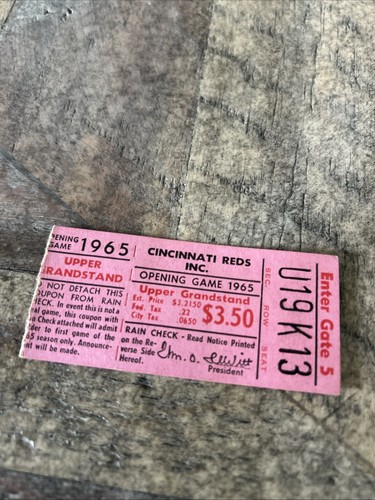 1965 Cincinnati Reds Ticket Stub Opening Day | eBay