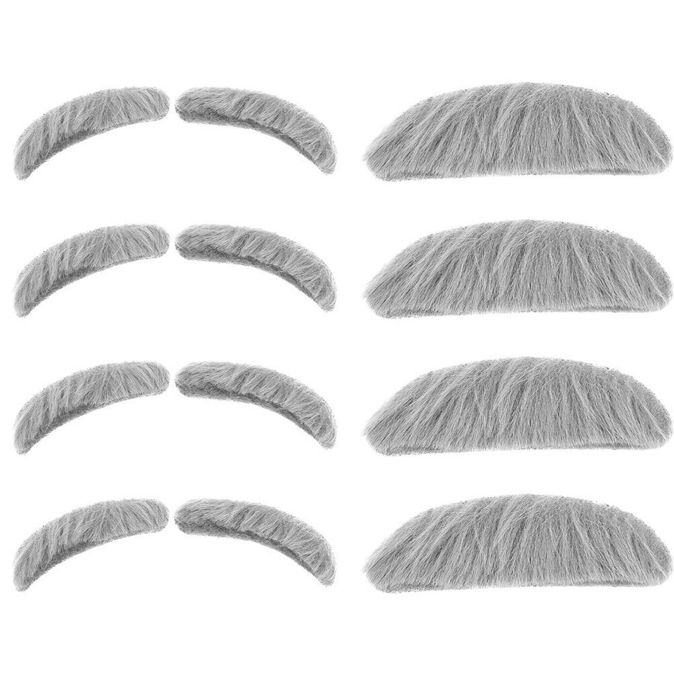 4 Sets Costume Eyebrows Prop Fake Gray Mustaches Adhesive Halloween ...