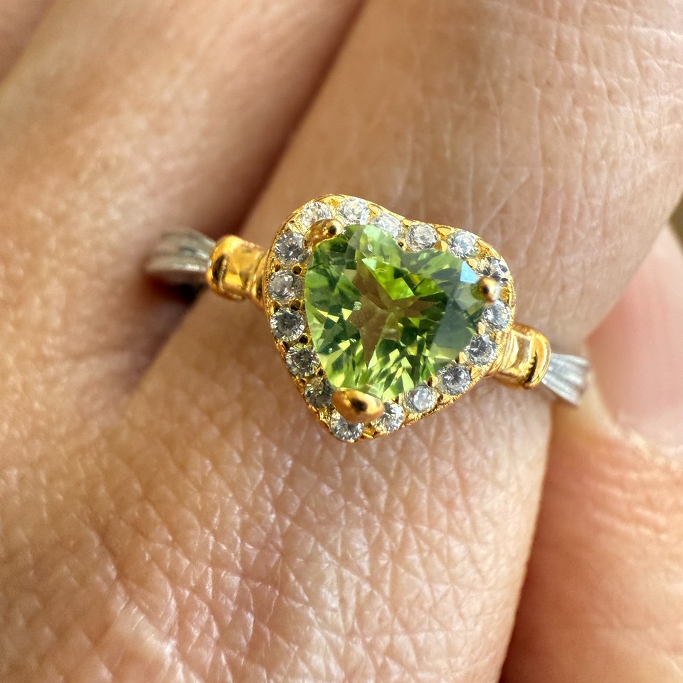 925 Sterling Silver Ring Heart 5mm Green Natural Peridot Gemstone ...