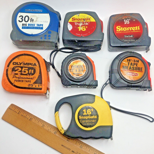 (7) Mix Lot Measurement Tape Measure Starrett Olympia Workforce + 30 ...