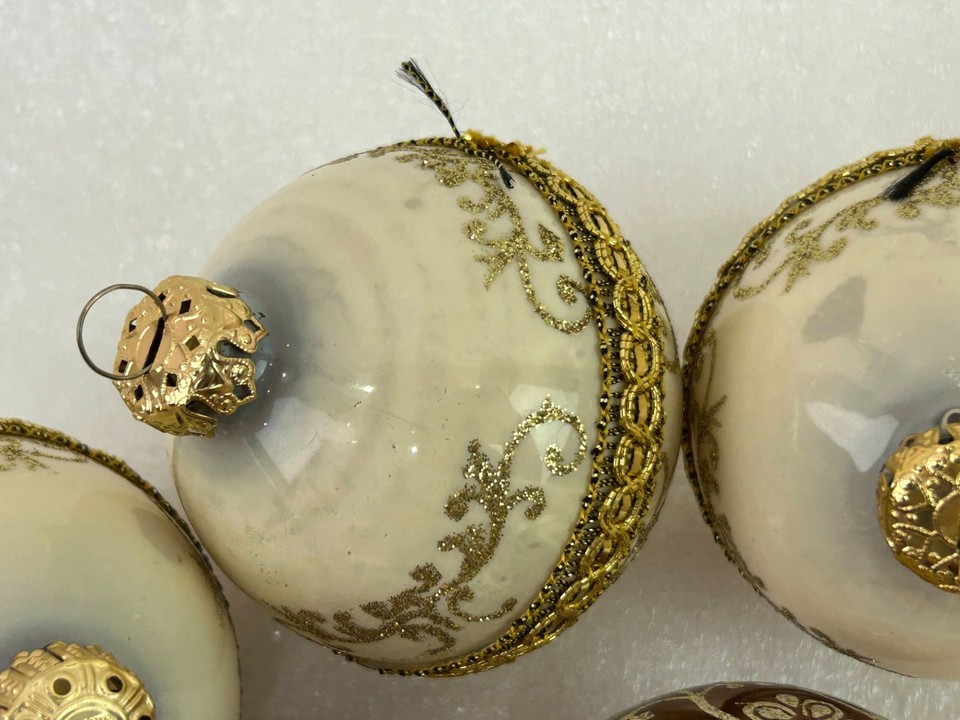 Vtg West Germany Mercury Glass Christmas Ornaments Striped Ball Glitter ...