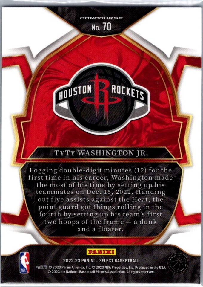 TYTY WASHINGTON JR 2022-23 Panini Select Concourse RC #70 Rockets | eBay