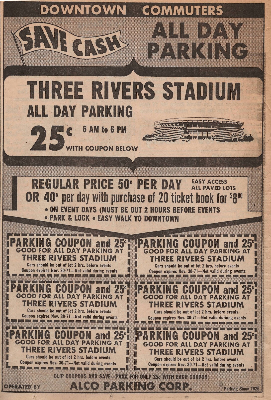 VINTAGE 1971 Pittsburgh Three Rivers Stadium Alco Park Newspaper ...