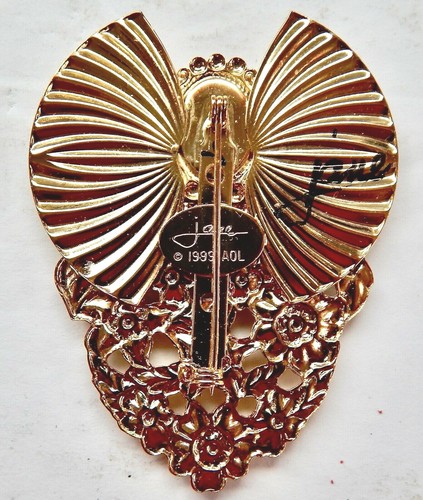 VINTAGE 1999 AOL Signed JANE Gold Tone Rhinestone Angel Design Pin ...