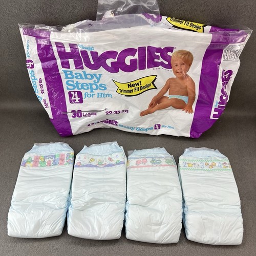 4 Vtg Plastic Huggies Diapers Size 4 Large Baby Steps Diaper for Him 4 ...