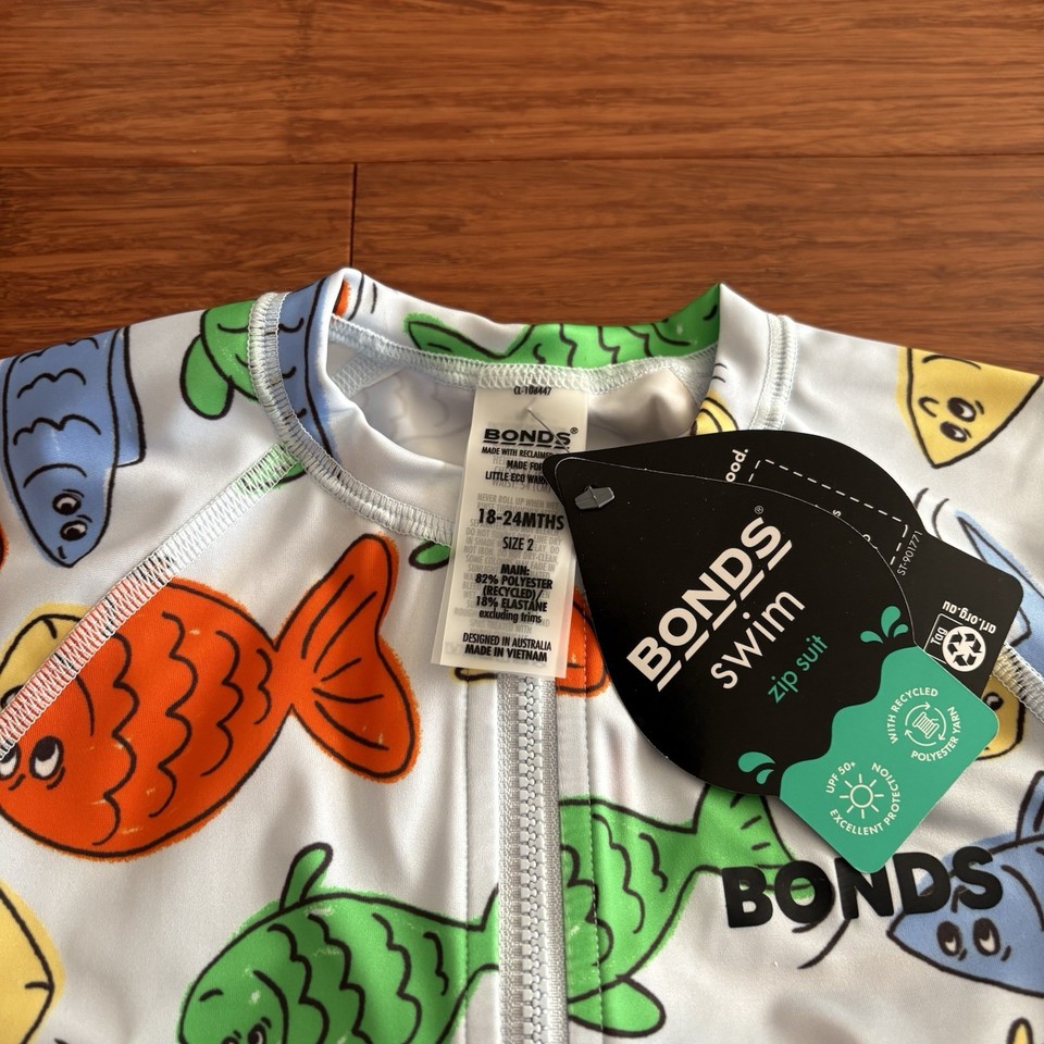 Bonds Baby Rainbow Fish Long Sleeve Swim Zip Suit Zippy Swimsuit Size 2 ...
