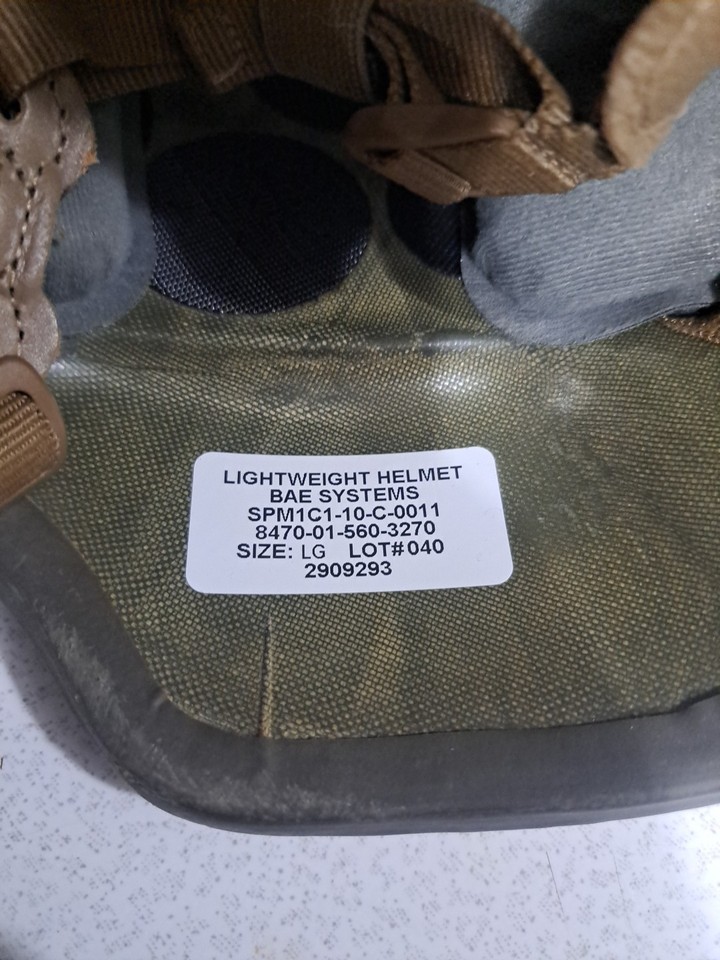 BAE Systems Military Helmet Lightweight Ballistic SPM1C1-10-C-0011 Size ...