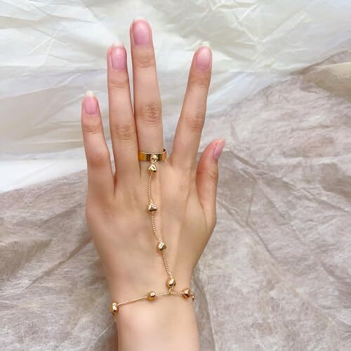 Gold Hand Chain Bracelet Finger Ring for Women Girls Cubic Zirconia ...