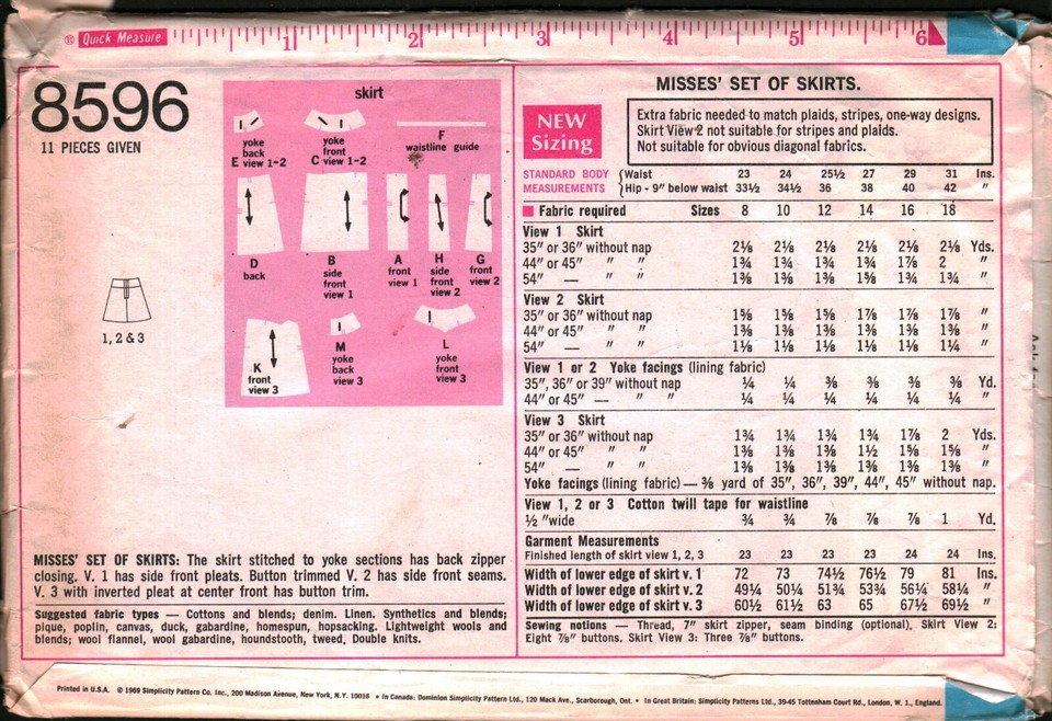 8596 Vintage Simplicity SEWING Pattern Misses Set of Skirts 1960s 14 ...