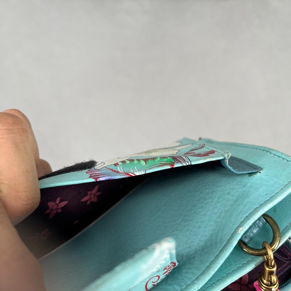 Anuschka Wallet Womens Blue Hand Painted Leather Floral Butterfly Art ...