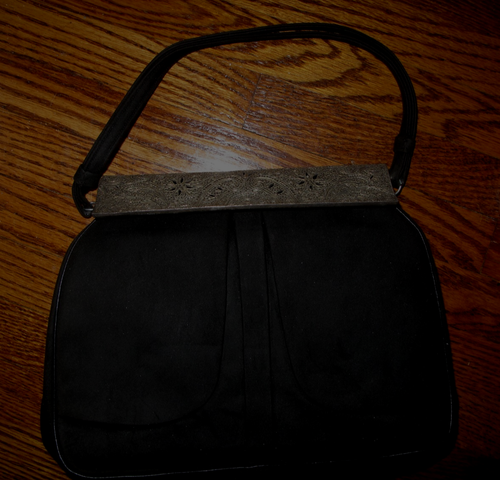 BLACK SUEDE ARTKRAFT STUDIO PURSE STERLING SILVER/MARCASITE CLASP ...