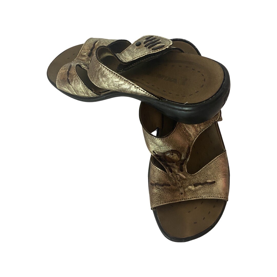ROMIKA Slides Distressed Gold Leather Women’s Shoes S… - Gem