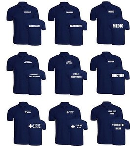 MEDICAL PRINTED NAVY POLO SHIRT AMBULANCE FIRST AIDER FIRST RESPONDER ...