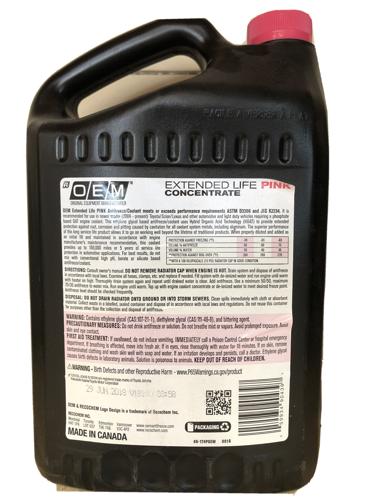 Recochem Antifreeze/Coolant Concentrate Extended Life Pink(Lexus,Toyota ...