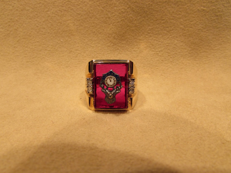 Gents Vintage 10kt Yellow Gold Elk Club Ring With Genuine Diamonds | eBay