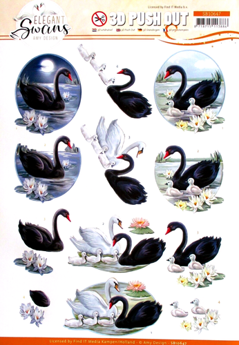A4 DIE CUT 3D PAPER TOLE DECOUPAGE Push Out Sheet Black Swans Family ...
