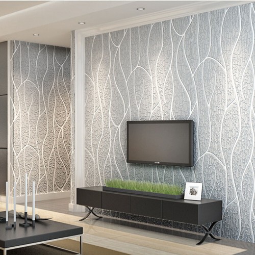 Luxury Velvet Effect Wallpaper 3D Embossed Smoke Grey Stripe Flock Wall ...